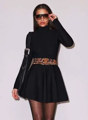 FLEUR DU MAL Long Sleeve Flared Corset Mini Dress - Black