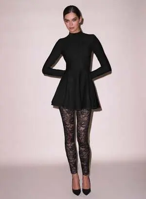 FLEUR DU MAL Long Sleeve Flared Corset Mini Dress - Black
