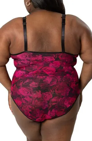 CURVY COUTURE Sheer Mesh Bodysuit - Dramatic Rose