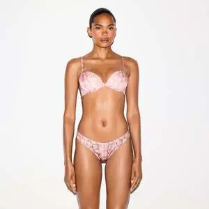 SKIMS Shine Foundations Dipped Bikini Bottom - Rose Pastel Snake Print