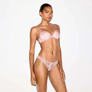 SKIMS Shine Foundations Dipped Bikini Bottom - Rose Pastel Snake Print