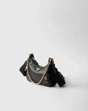 Prada Re-edition 2005 Leather Bag With Chain And Woven Strap - Black