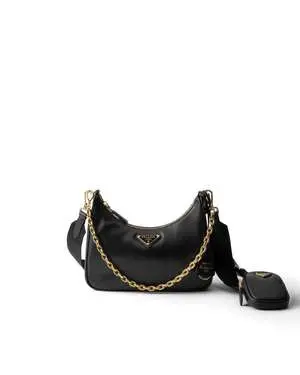 Prada Re-edition 2005 Leather Bag With Chain And Woven Strap - Black