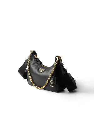 Prada Re-edition 2005 Leather Bag With Chain And Woven Strap - Black