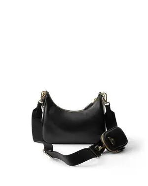 Prada Re-edition 2005 Leather Bag With Chain And Woven Strap - Black
