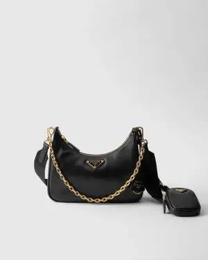 Prada Re-edition 2005 Leather Bag With Chain And Woven Strap - Black