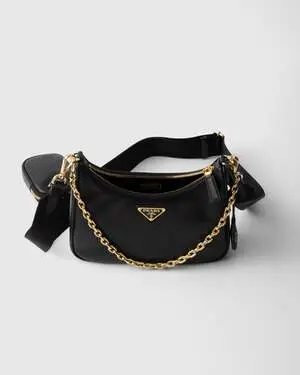 Prada Re-edition 2005 Leather Bag With Chain And Woven Strap - Black