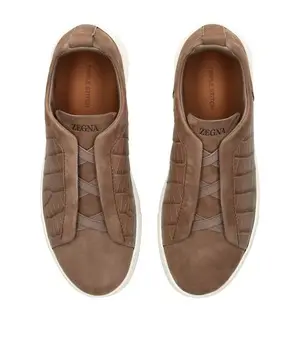 Zegna Crocodile Leather Triple Stitch Sneakers - Brown