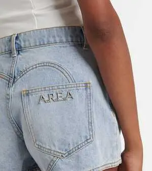 AREA Floral-appliqué Denim Shorts