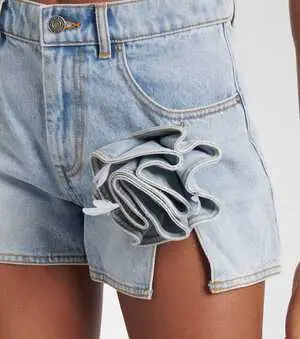 AREA Floral-appliqué Denim Shorts