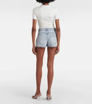 AREA Floral-appliqué Denim Shorts