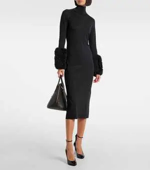Alaïa Faux Shearling-trimmed Virgin Wool Midi Dress