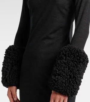 Alaïa Faux Shearling-trimmed Virgin Wool Midi Dress