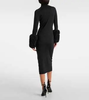Alaïa Faux Shearling-trimmed Virgin Wool Midi Dress