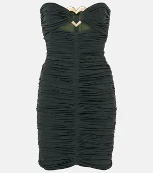 AREA Cutout Ruched Mini Dress - Green