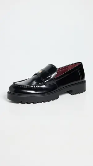 Tory Burch Lug Sole Leather Loafers - Perfect Black