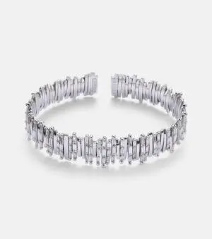 SUZANNE KALAN 18kt White Gold Baguette Diamond Bangle - Metallic