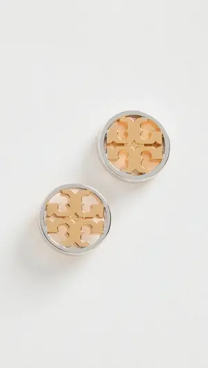 Tory Burch Two Tone Logo Stud Earrings - Tory Silver/tory Gold