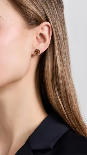 Tory Burch Two Tone Logo Stud Earrings - Tory Silver/tory Gold
