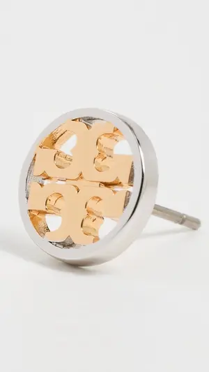 Tory Burch Two Tone Logo Stud Earrings - Tory Silver/tory Gold