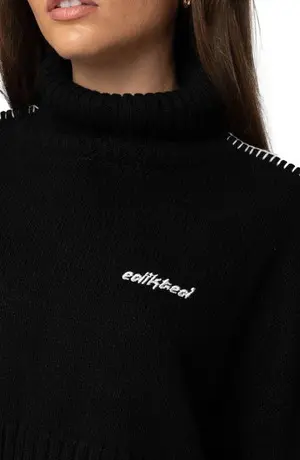 EDIKTED Blanket Stitch Accent Crop Turtleneck Sweater