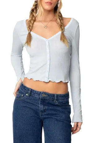 EDIKTED Ollie Pointelle Button-up Top