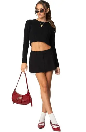 EDIKTED Bow Accent Cable Stitch Crop Sweater