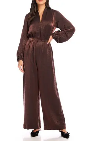 Fifteen Twenty Skyler Long Sleeve Wide Leg Jumpsuit - Brown