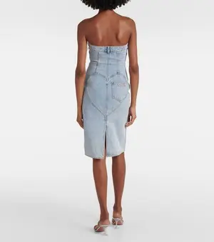 AREA Floral-applique Denim Midi Dress