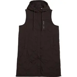 Zella Long Hooded Puffer Vest - Brown Mole