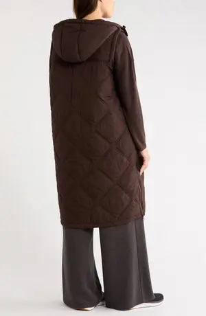 Zella Long Hooded Puffer Vest - Brown Mole