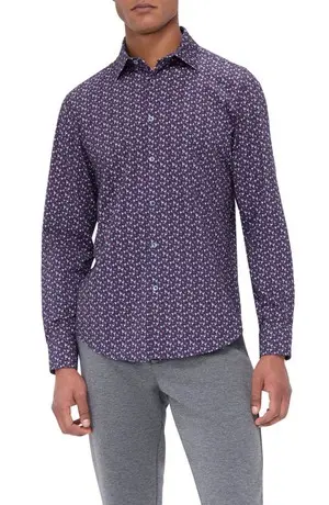 Bugatchi James Ooohcotton® Martini Print Button-up Shirt Plum