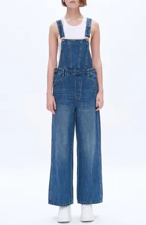 BAYEAS Straight Leg Denim Overalls - Medium Blue