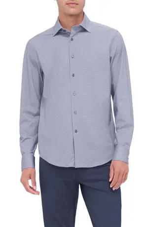Bugatchi James Ooohcotton® Microcheck Button-up Shirt - Camel