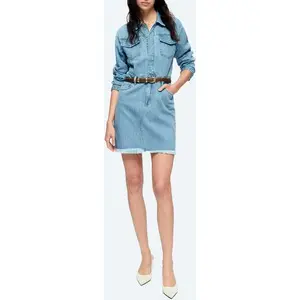 BAYEAS Resa Long-sleeve Fray Hem Denim Mini Shirtdress - Light Blue