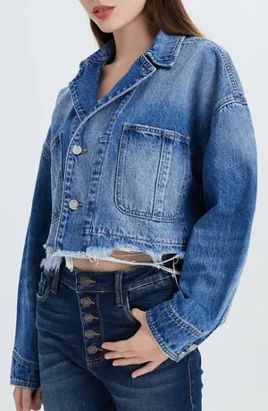 BAYEAS Frayed Crop Denim Jacket