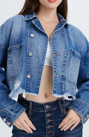 BAYEAS Frayed Crop Denim Jacket