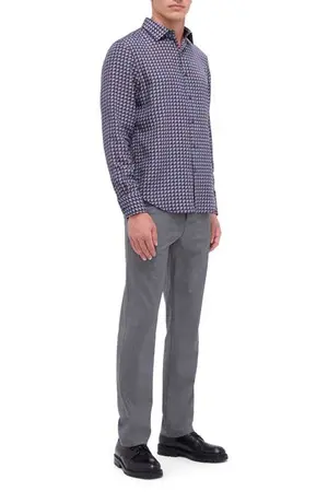 Bugatchi Julian Shaped Fit Print Button-up Shirt - Navy