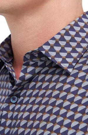 Bugatchi Julian Shaped Fit Print Button-up Shirt - Navy