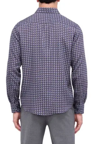 Bugatchi Julian Shaped Fit Print Button-up Shirt - Navy