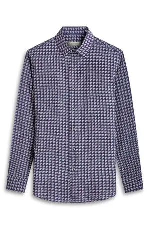 Bugatchi Julian Shaped Fit Print Button-up Shirt - Navy