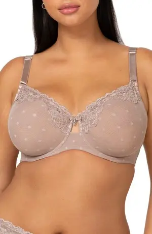 CURVY COUTURE Sheer Whisper Full Coverage Unlined Underwire Bra - Bark