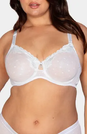 CURVY COUTURE Sheer Whisper Full Coverage Unlined Underwire Bra - Pearl