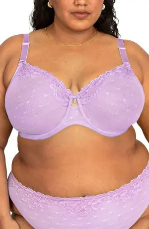 CURVY COUTURE Sheer Whisper Full Coverage Unlined Underwire Bra Stellar Orchid