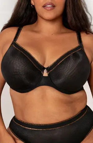 CURVY COUTURE Shimmer Unlined Underwire Bra - Black Hue Shimmer