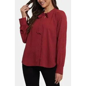 NYDJ Tie Neck Button-up Shirt - Claret Dots