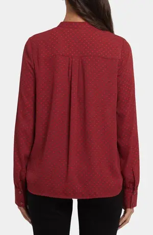 NYDJ Tie Neck Button-up Shirt - Claret Dots