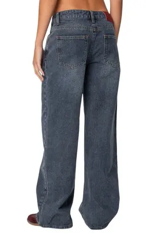 EDIKTED Ace Low Rise Wide Leg Jeans - Dark-blue