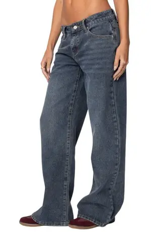 EDIKTED Ace Low Rise Wide Leg Jeans - Dark-blue