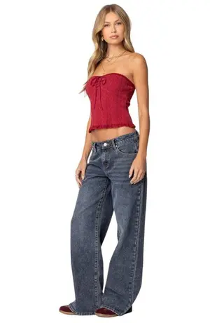 EDIKTED Ace Low Rise Wide Leg Jeans - Dark-blue